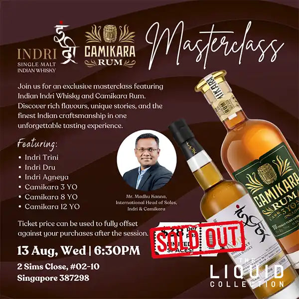 Indri Whisky & Camikara Rum Masterclass 13 Aug 2025, 6:30pm – The Liquid Collection